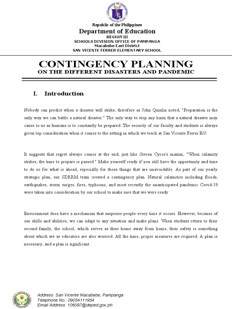 Svfes - Contingency Plan Draft | PDF | Safety | Emergency Management