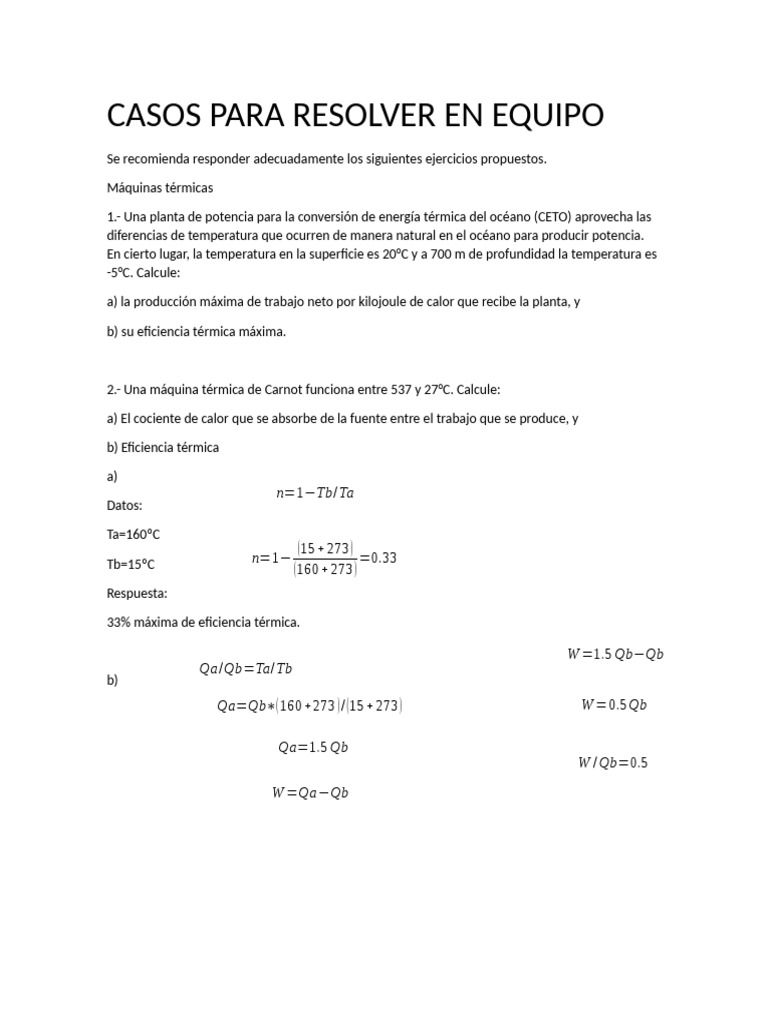 Casos para Resolver en Equipo 3 | PDF | Temperatura | Entropía