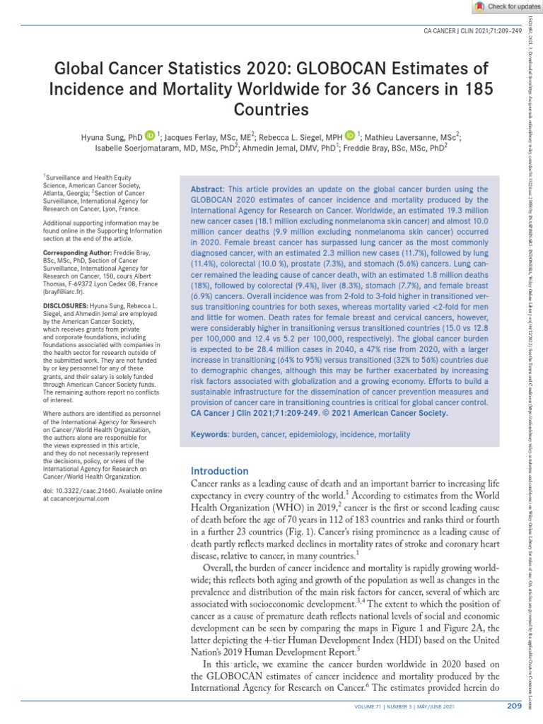 CA A Cancer J Clinicians - 2021 - Sung - Global Cancer Statistics 2020 ...