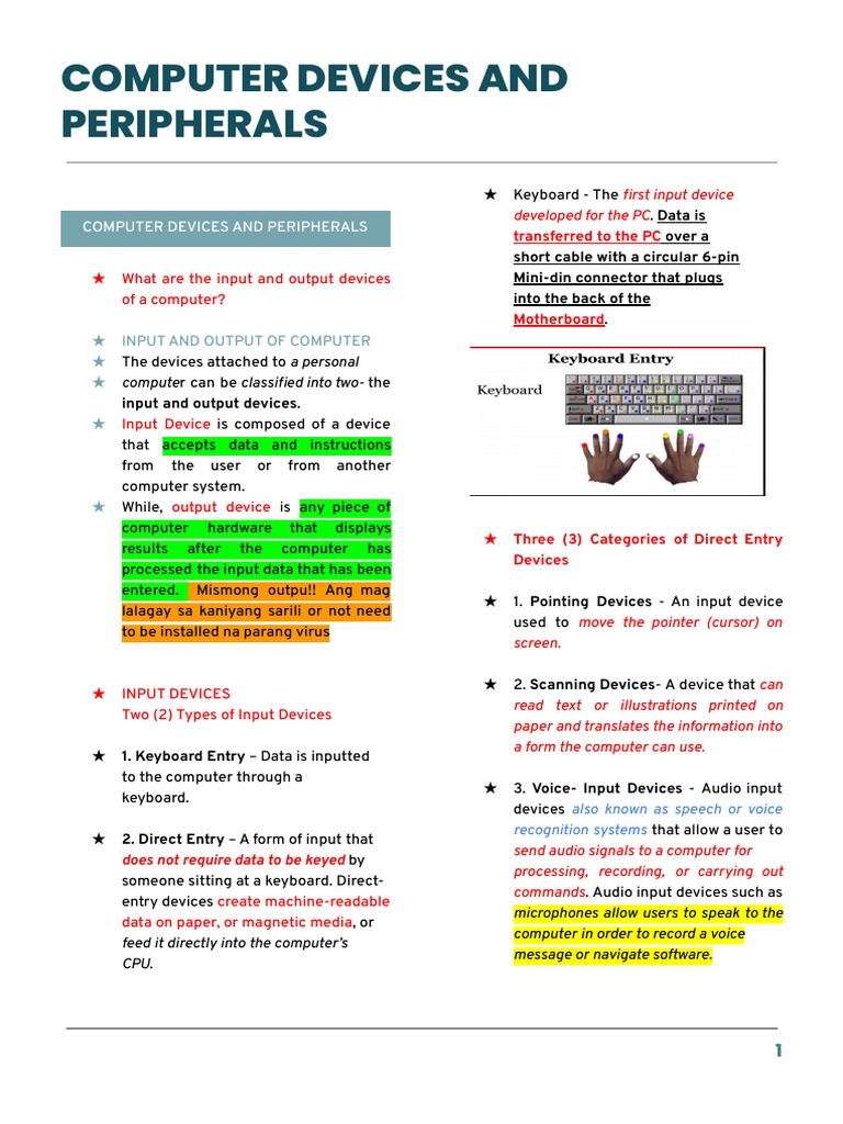 Computer Devices and Peripherals | PDF | Input/Output | Computer Keyboard