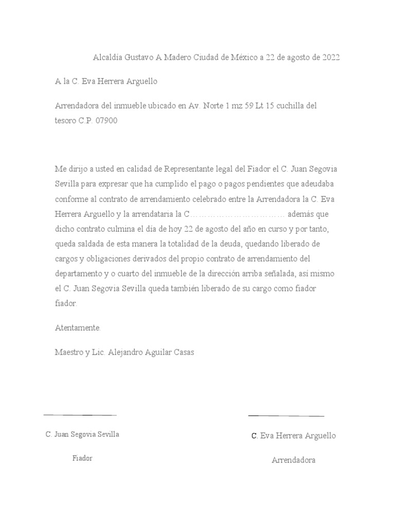 Carta de Liberacion de Deuda | PDF Carta de Liberacion de Deuda | PDF