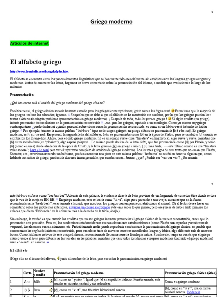 Griego Moderno Alfabeto Griego | PDF