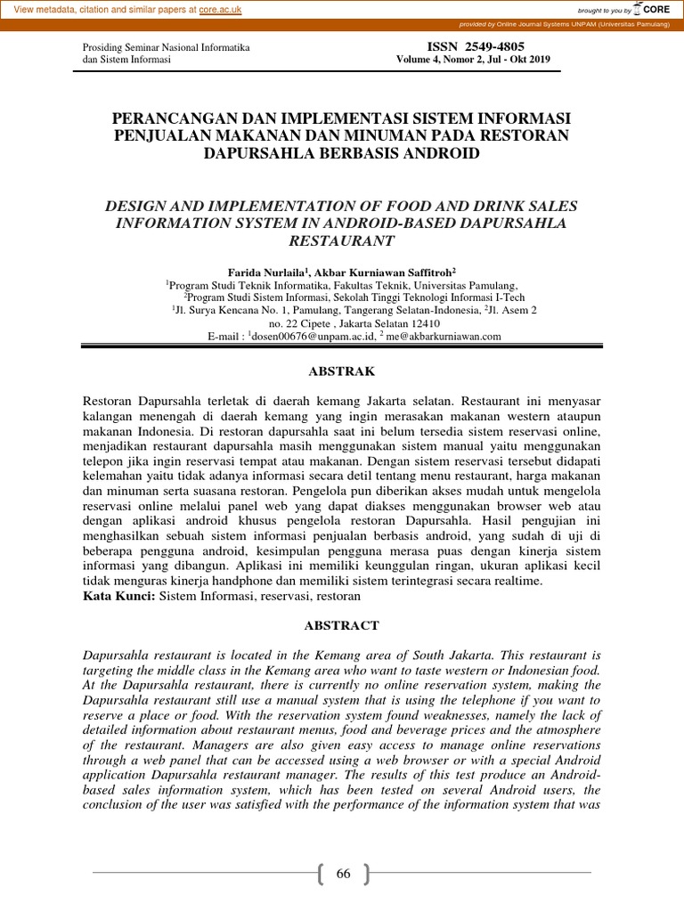 Perancangan Dan Implementasi Sistem Informasi Penjualan Makanan Dan ...
