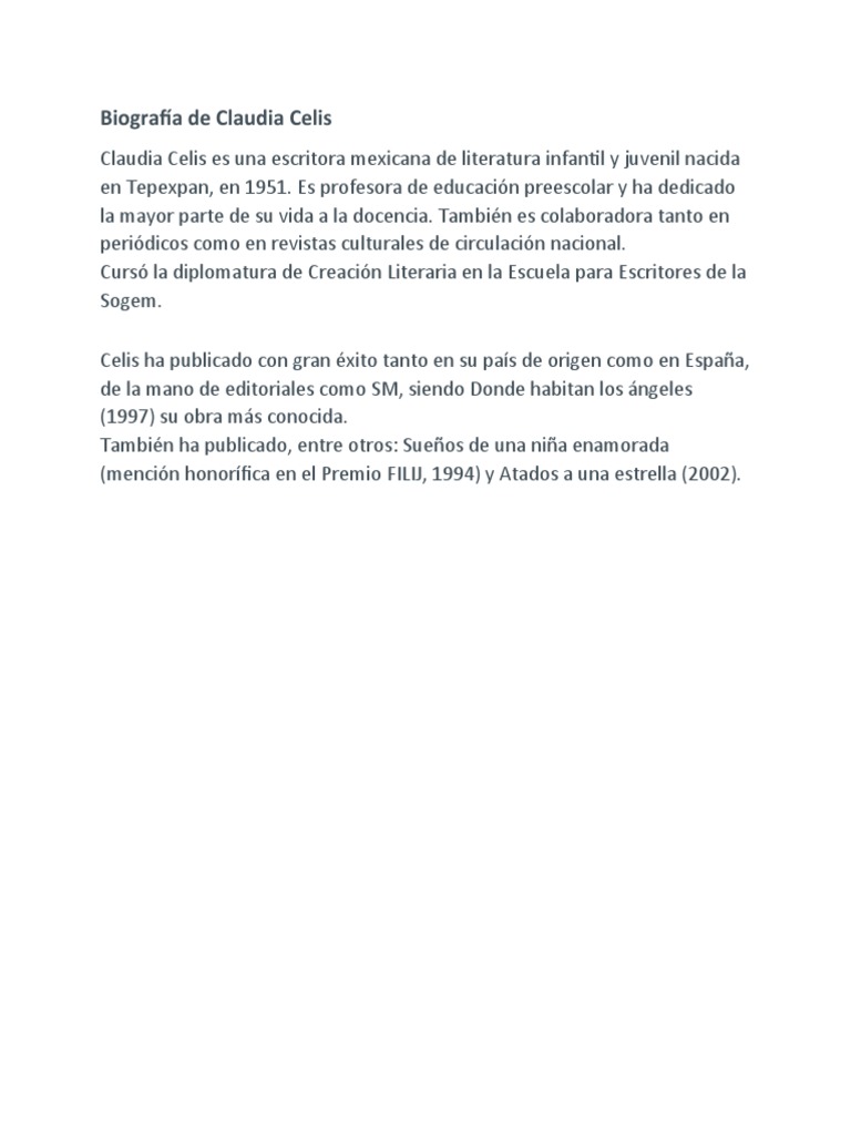 Biografía de Claudia Celis | PDF | Clásicos