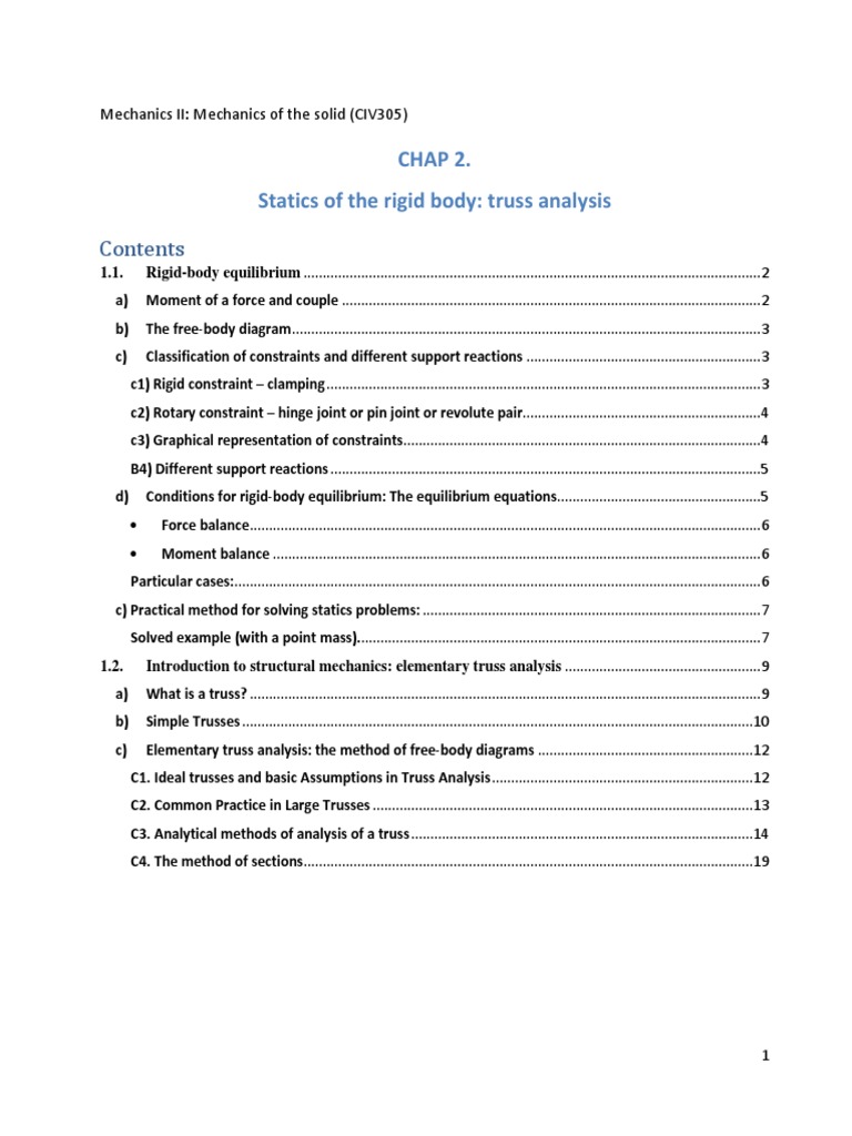 Chap2 CIV305 | PDF | Truss | Force