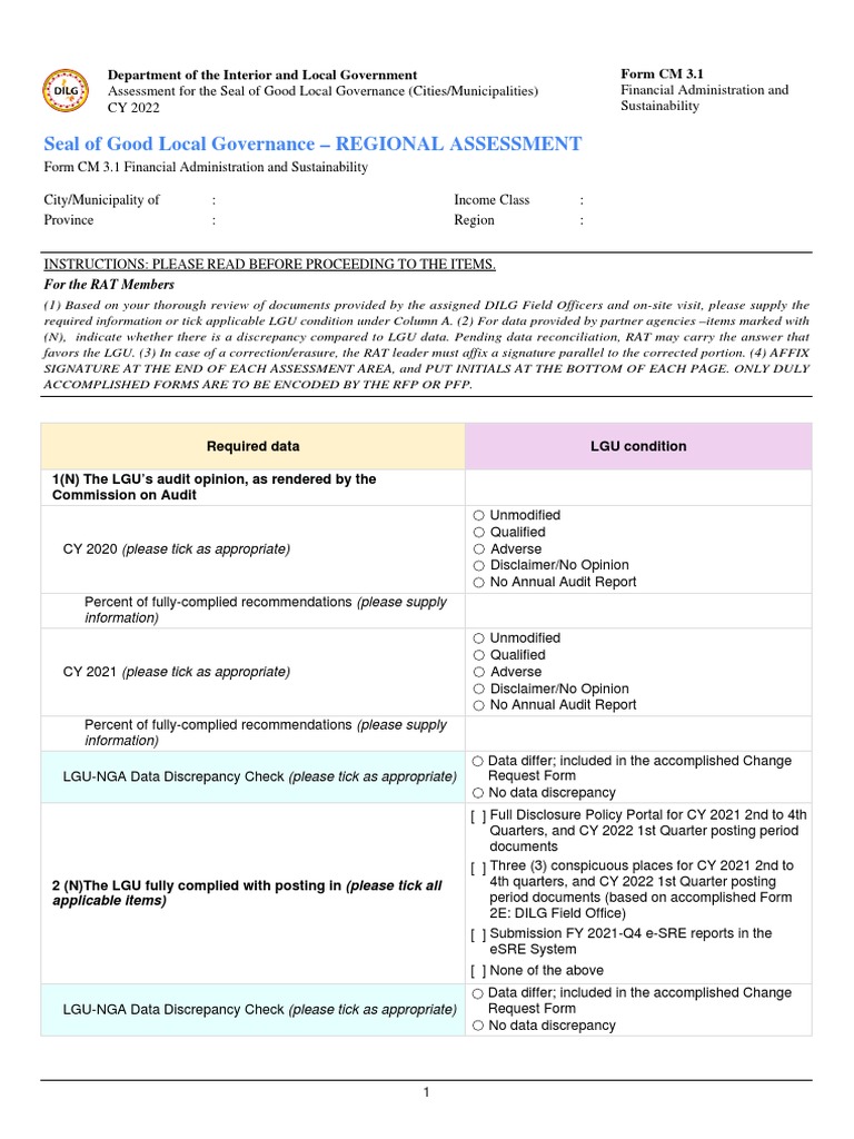 DILG Form CM: Financial & Disaster Assessment | PDF | Emergency ...