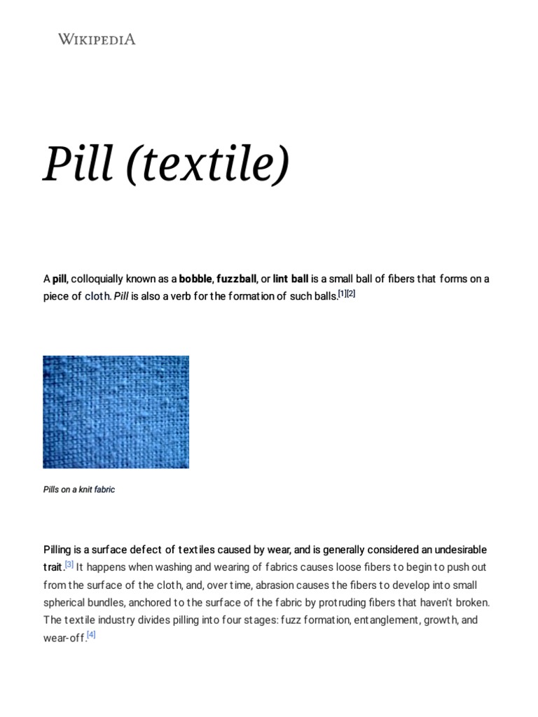 Pill (Textile) - Wikipedia | PDF | Textiles | Fibers