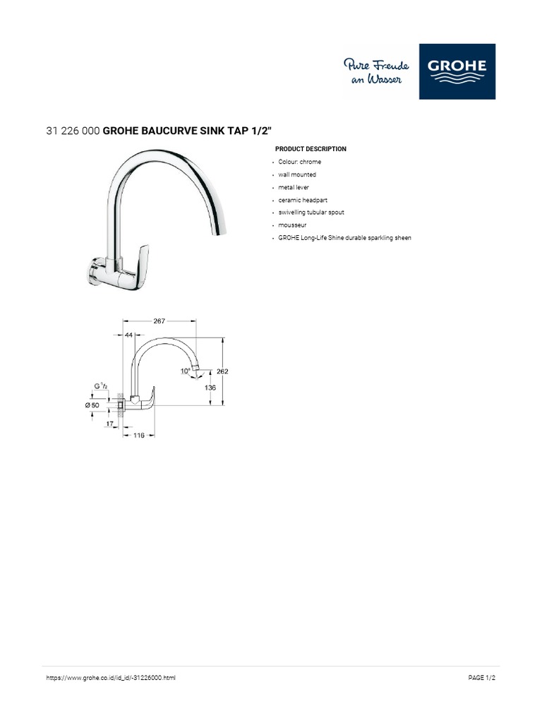 GROHE Bauccurve Sink Tap 1/2" Specs | PDF