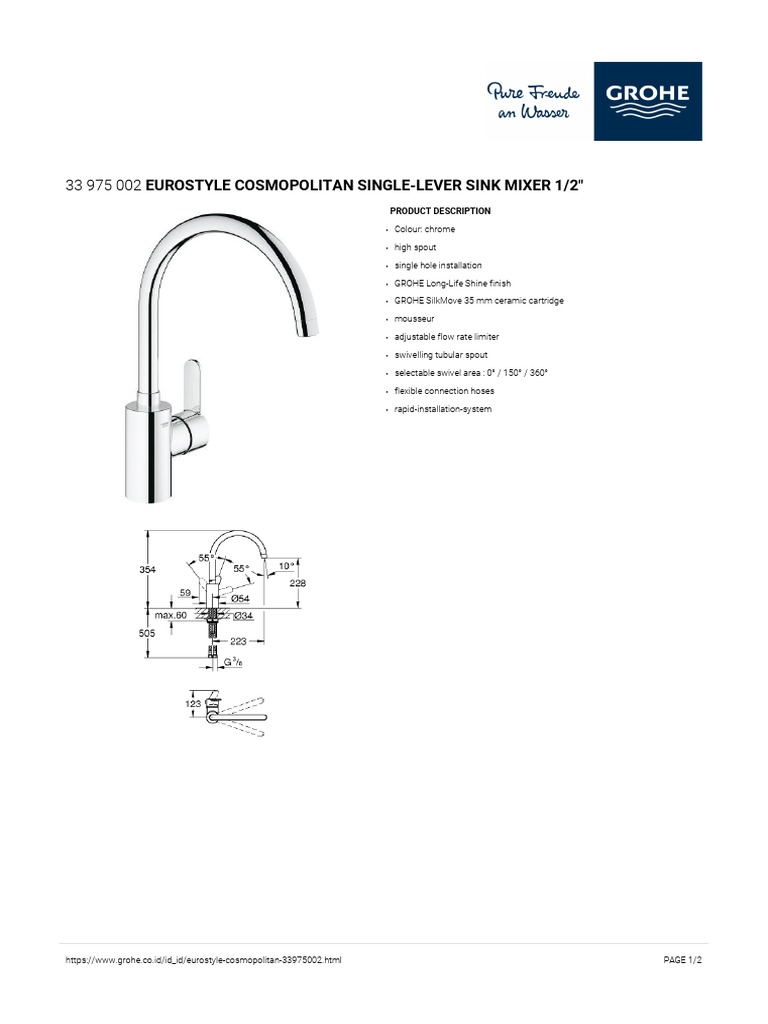 GROHE Specification Sheet 33975002 | PDF | Tools | Firearms