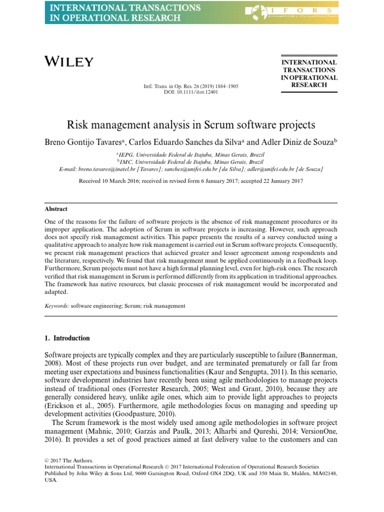 Risk Management Analysis in Scrum Software Projects | PDF | Scrum (Software Development) | Agile ...