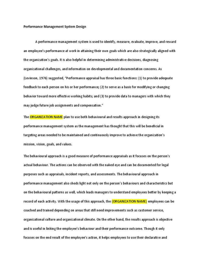 Designing An Effective Performance Management System Pdf Career