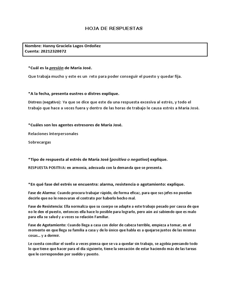 Estrés Laboral de María José | PDF | Estrés (biología) | Las emociones