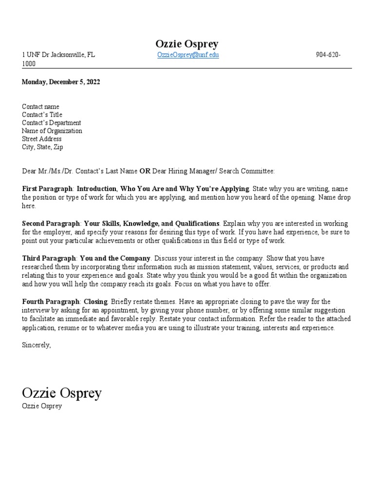 Cover Letter Handout | PDF