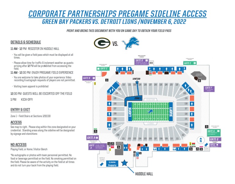 Field Access Pass Details for Corporate Partnership Pregame Experience ...