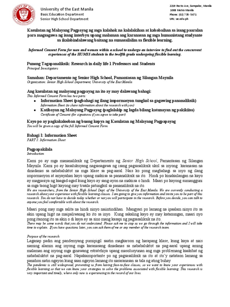 Group 4 Informed Consent Form For University Of The East Sarmiento Pdf