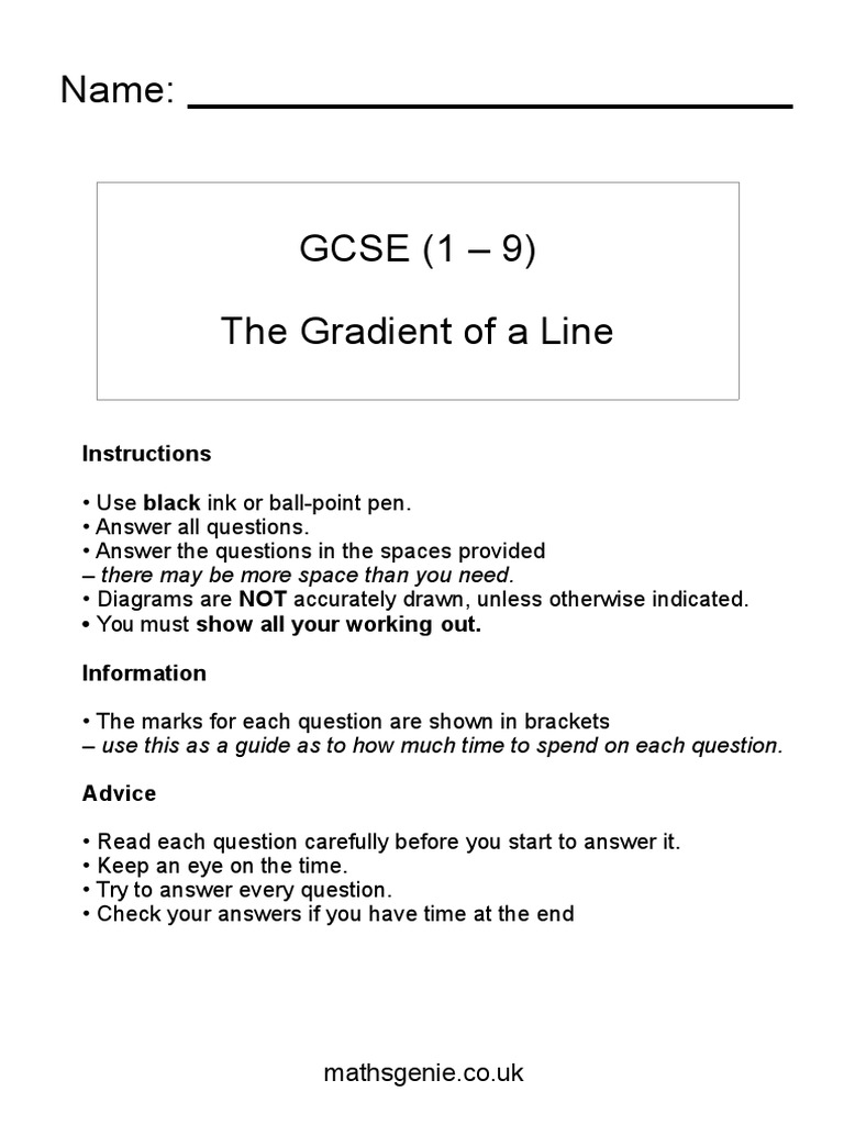 Gradient of Straight Lines | PDF