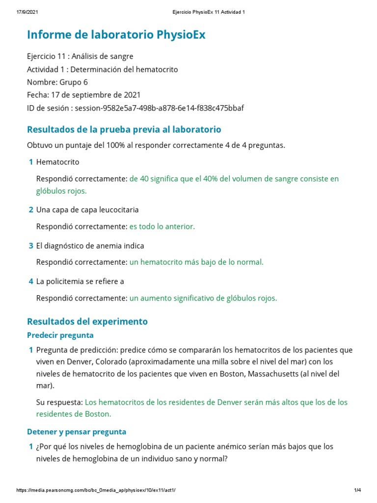 Ejercicio PhysioEx 11 Actividad 1 | PDF | Anemia | Sangre