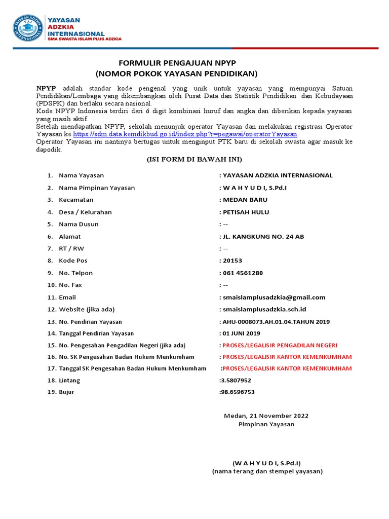 Formulir Pengajuan Npyp | PDF