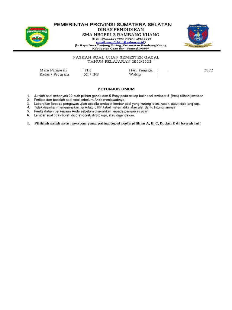 Soal Tik Kelas Xi | PDF