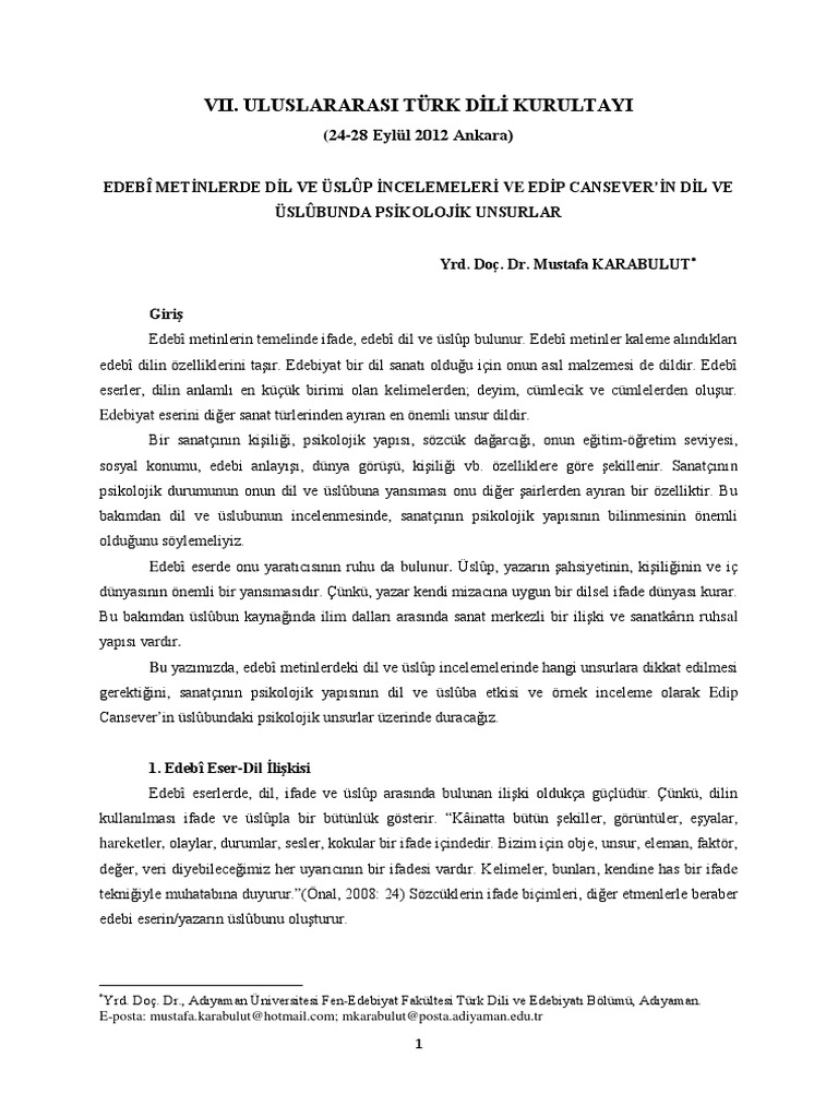 Mustafa Karabulut Edebi Metinler Dil Uslup | PDF