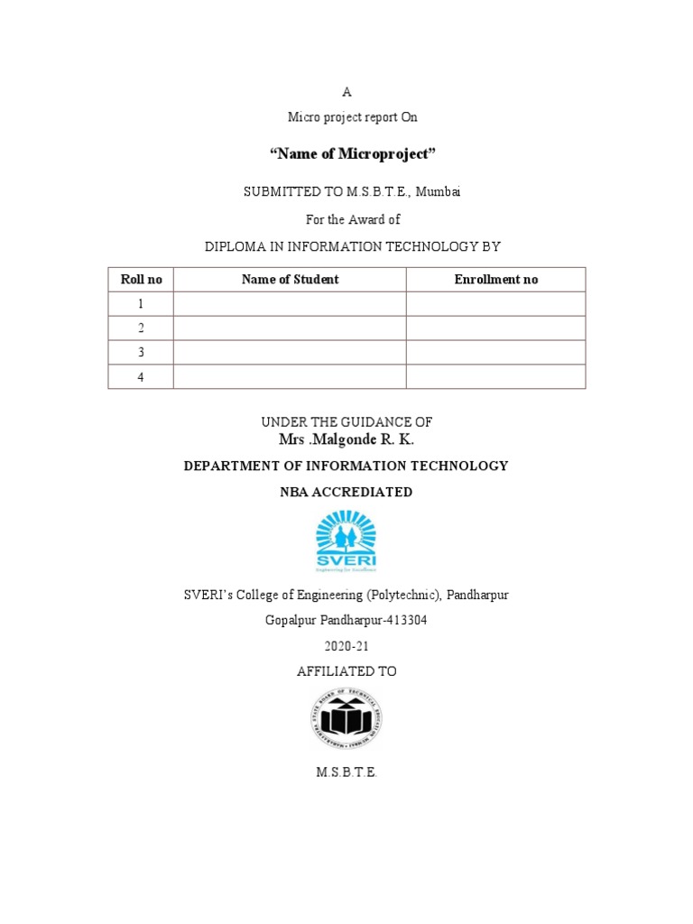 Microproject Format | PDF | C++ | Institute Of Technology