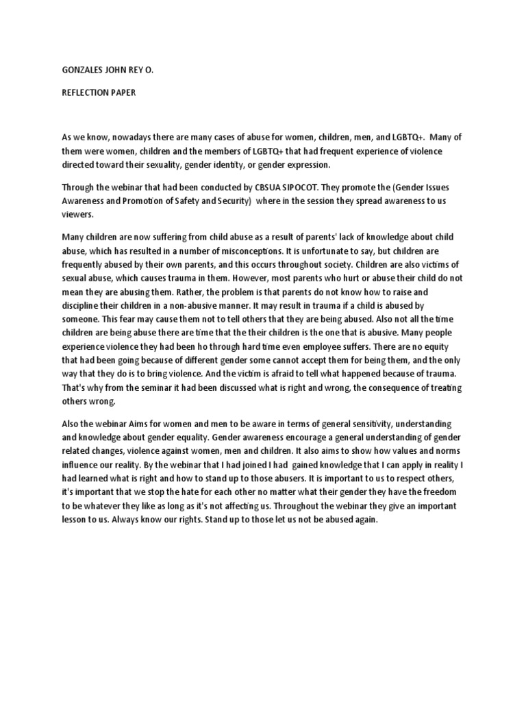 REFLECTION | PDF | Gender Studies | Gender