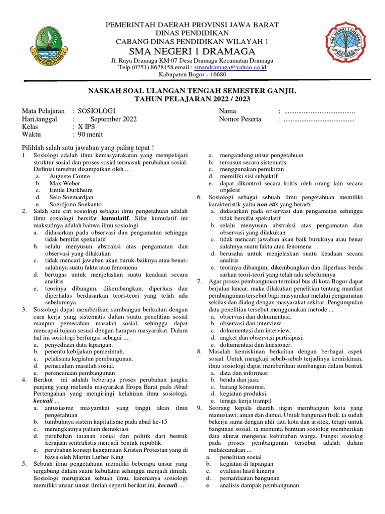 SOAL PTS GANJIL Kelas X 2022 | PDF