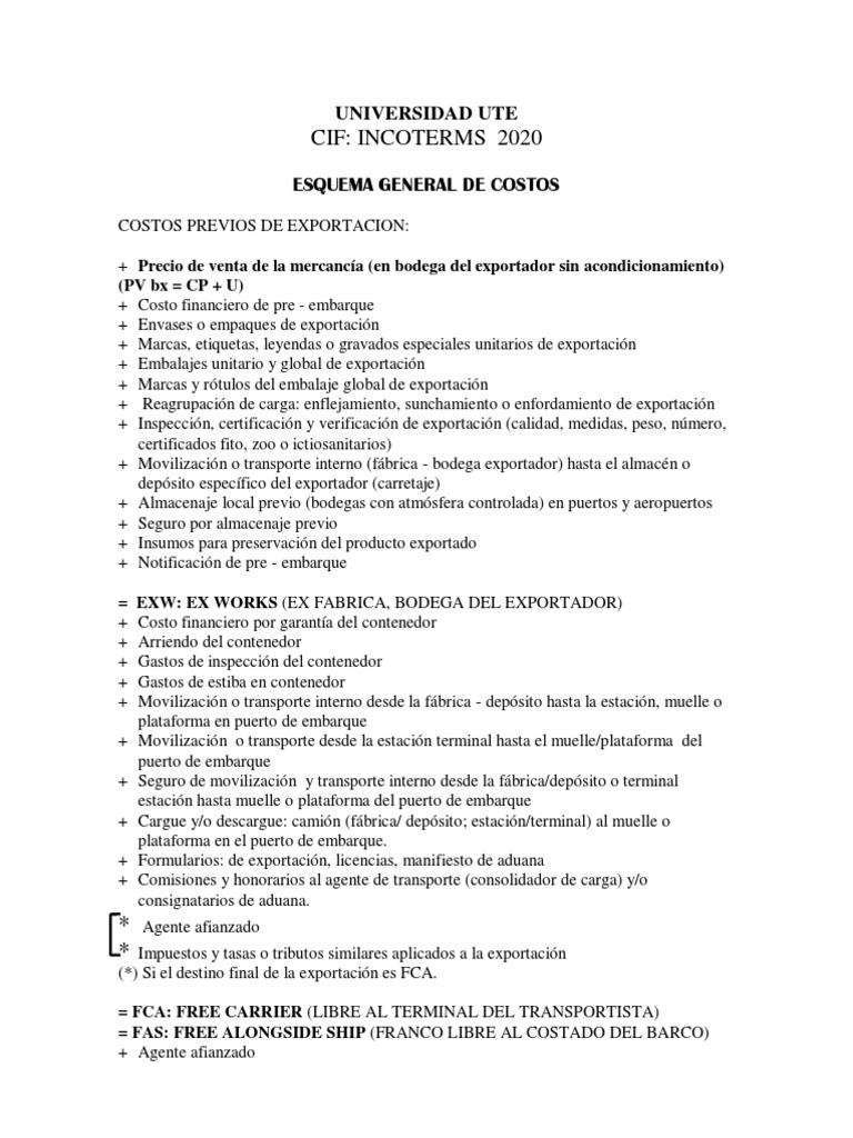 Resumen Incoterms Cif 2020 | PDF | Procesos de negocio | Bienes de consumo