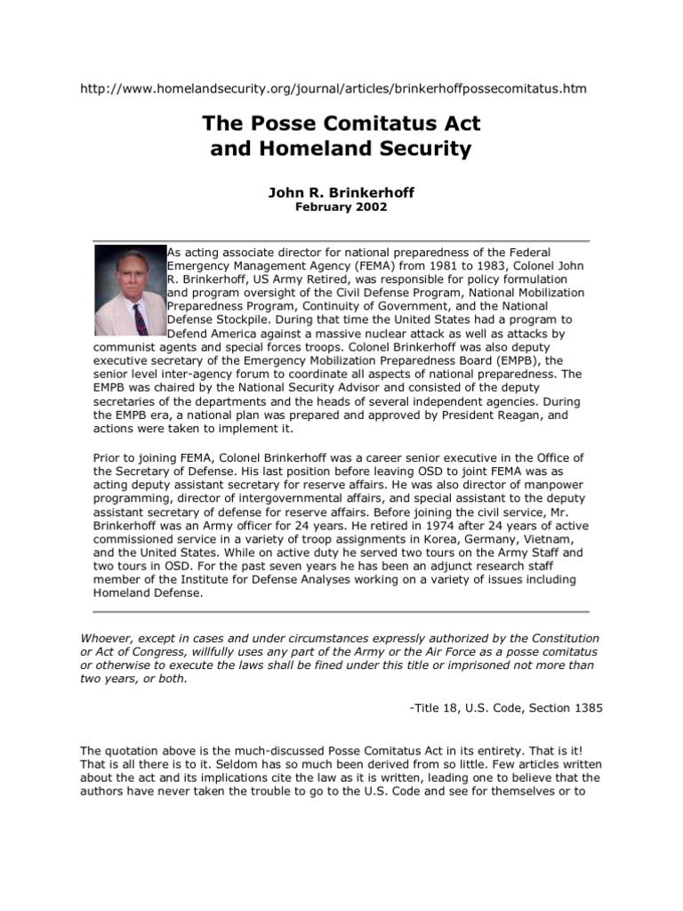 Overview of the Posse Comitatus Act | PDF | National Guard Of The ...
