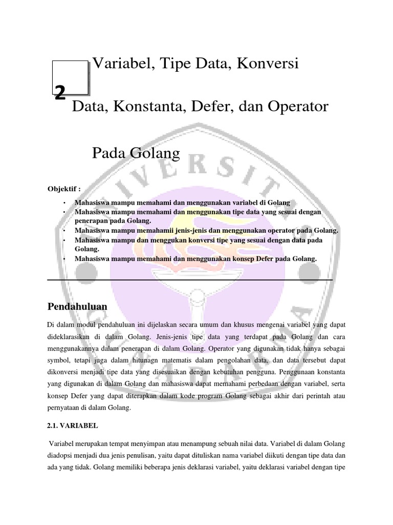 Pert 2 - Variabel, Tipe Data, Konversi Data, Konstanta, Defer Dan Operator Pada Golang | PDF ...