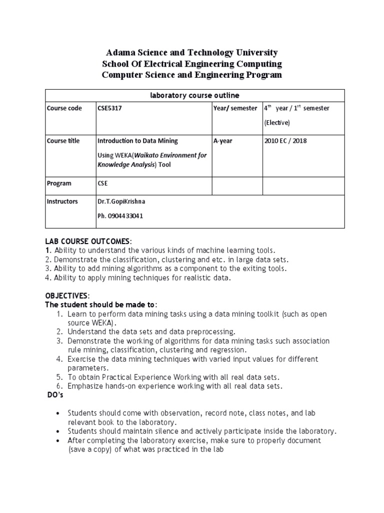 CSE5317 - Lab Course Outline | PDF | Statistical Classification ...