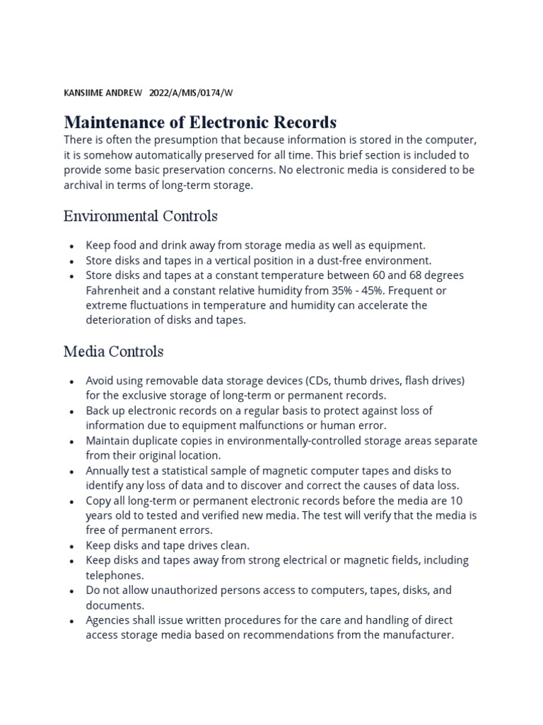Maintenance of Electronic Records | PDF | Records Management | Computer ...