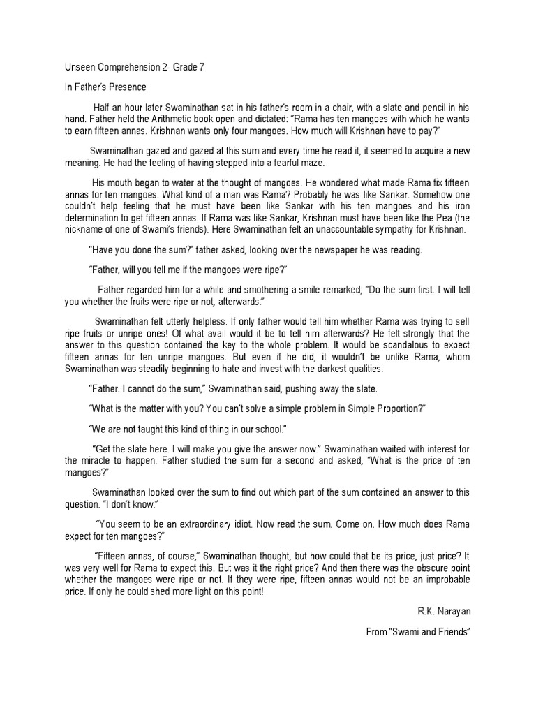 Unseen Comprehension 2 - in Father's Presence | PDF