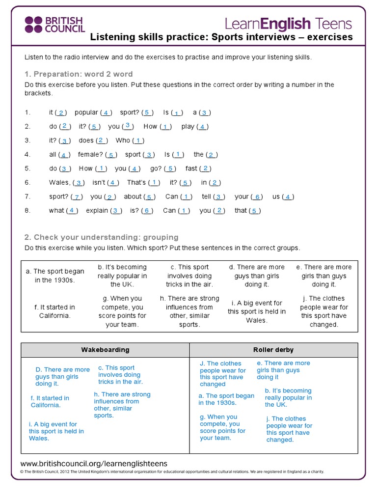 Listening skills practice: Sports interviews – exercises | PDF