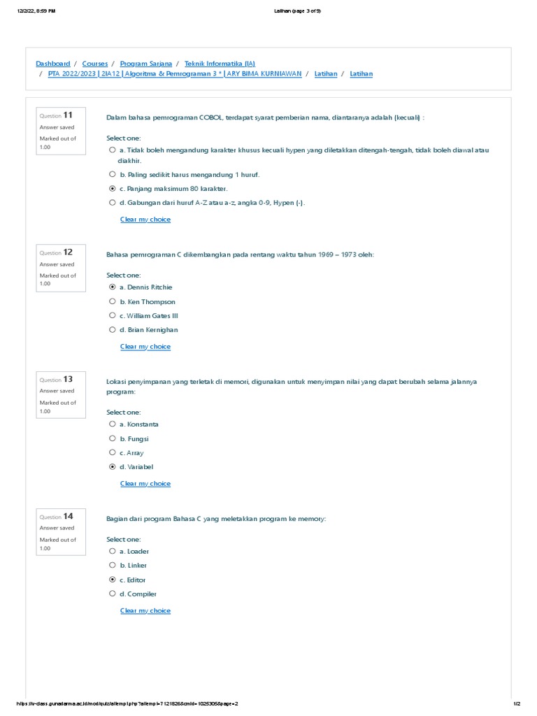 Latihan Pemrograman COBOL dan C | PDF