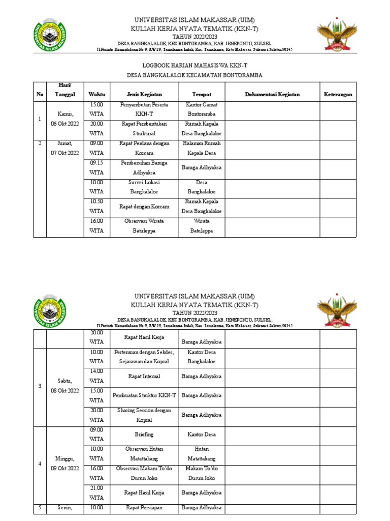 LOGBOOK HARIAN MAHASISWA KKN Fix | PDF