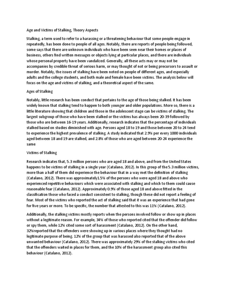 Age and Gender Trends in Stalking Victims | PDF | Attachment Theory ...