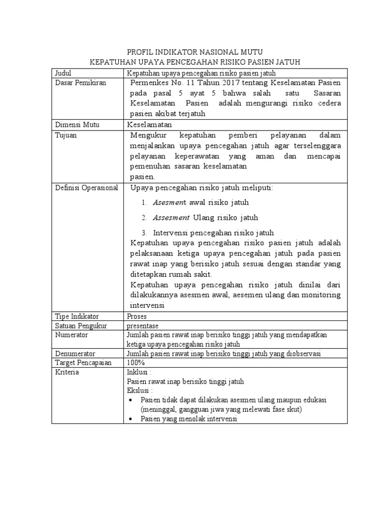 11 Profil Inm Kepatuhan Upaya Pencegahan Risiko Pasien Jatuh | PDF