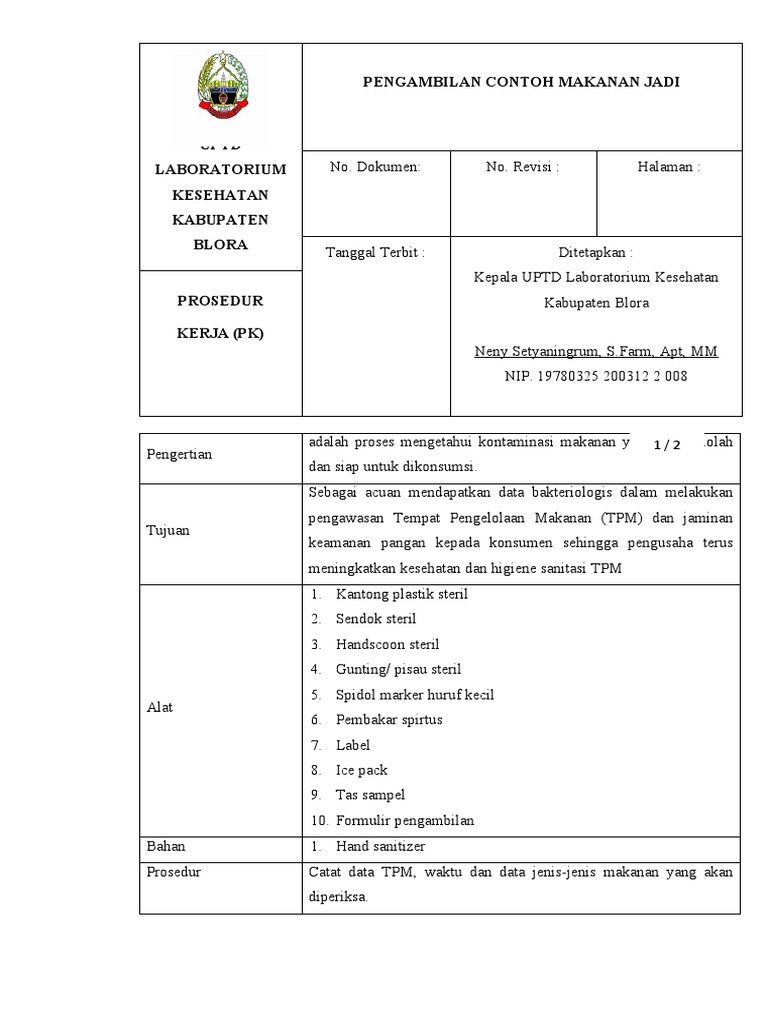 PK. PENGAMBILAN SAMPEL MAKANAN JADI (Fix) | PDF