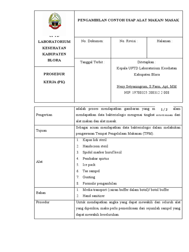PK. PENGAMBILAN SAMPEL USAP ALAT MAKANMASAK (Fix) | PDF | Sains ...