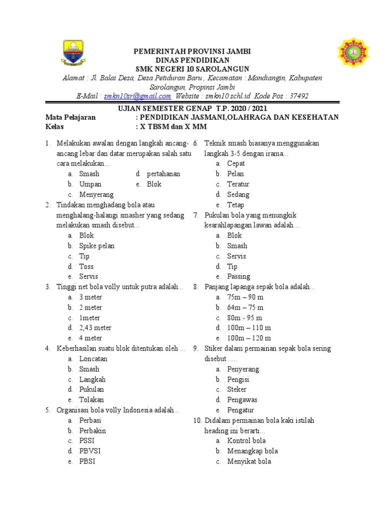 Soal Penjas Kls X TSM Dan MM | PDF