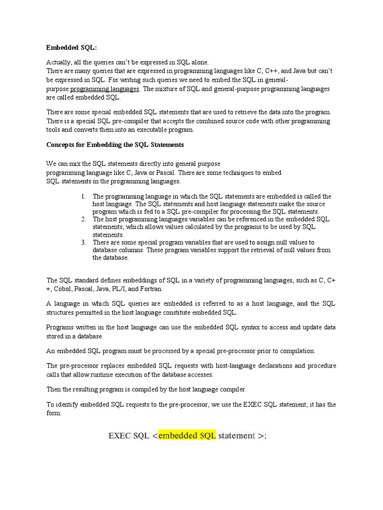 Embedded SQL | PDF | Sql | Databases