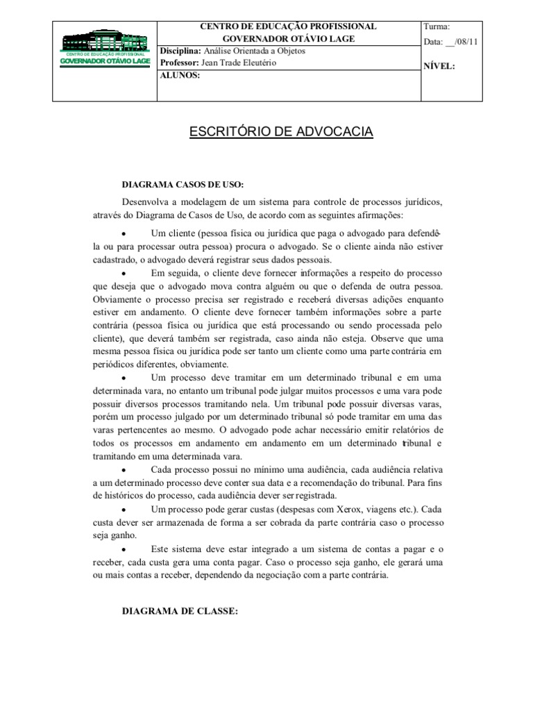 Diagramação de um sistema de controle de processos jurídicos | PDF ...