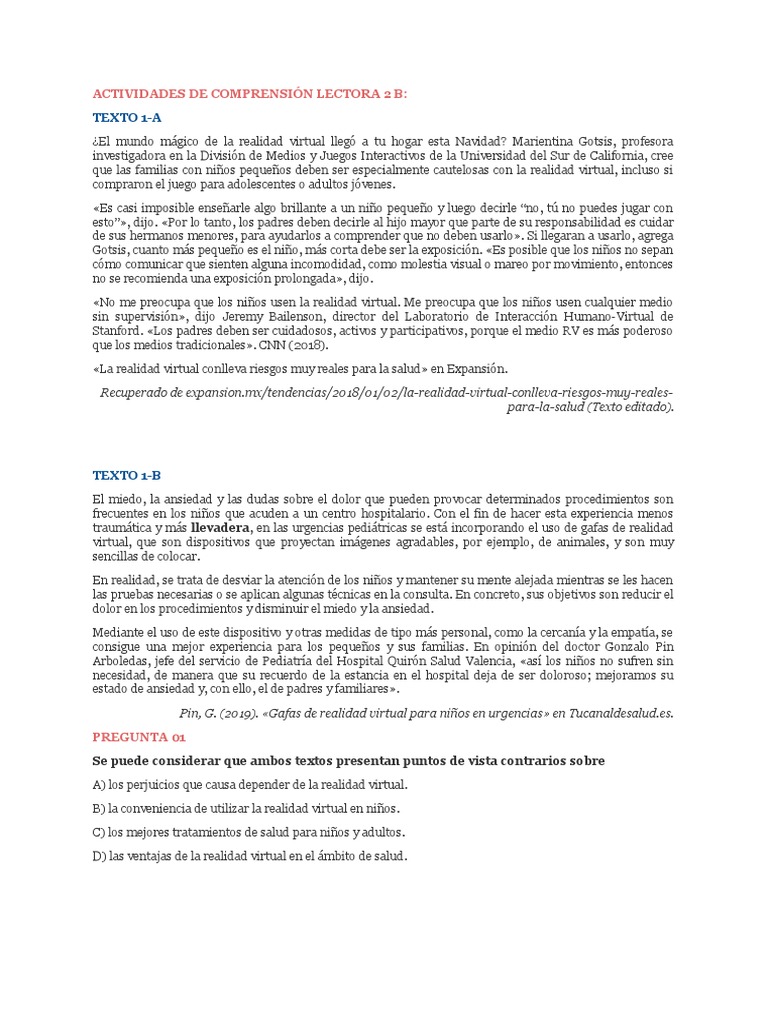 Comprensión Lectora 2B | Descargar gratis PDF | Realidad virtual ...