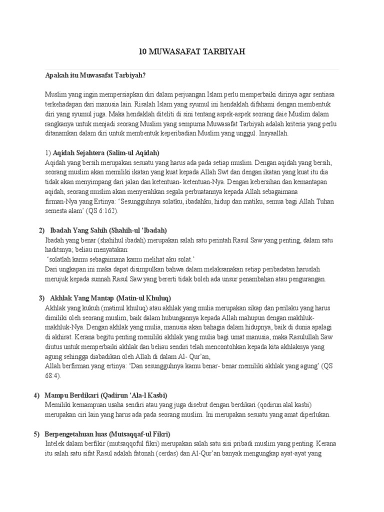 10 Muwasafat Tarbiyah | PDF