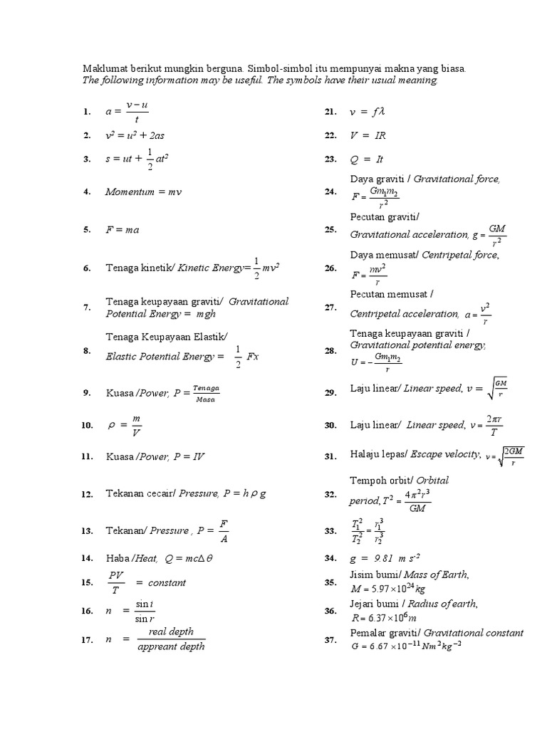 Formula Fizik | PDF | Kinetic Energy | Mechanics