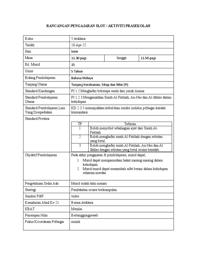 RPS - BM Week 2 Isnin | PDF