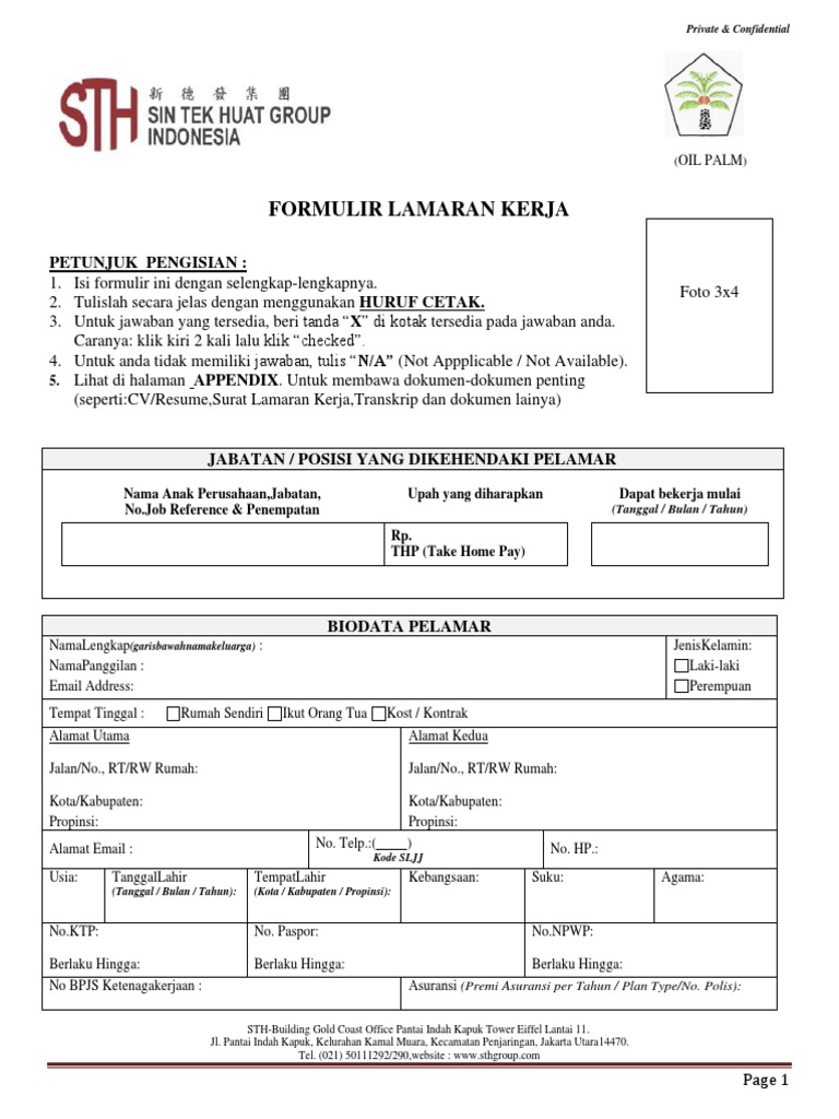 STH Group - Application Form (Oil Palm) | PDF