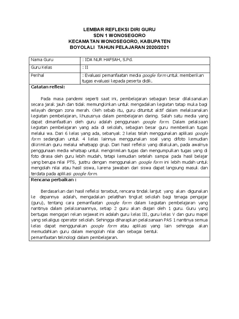 Refleksi Diri Penggunaan Google Form | PDF