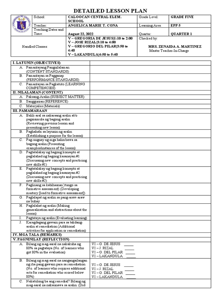 Grade 5 EPP Detailed Lesson Plan | PDF | Lesson Plan | Change